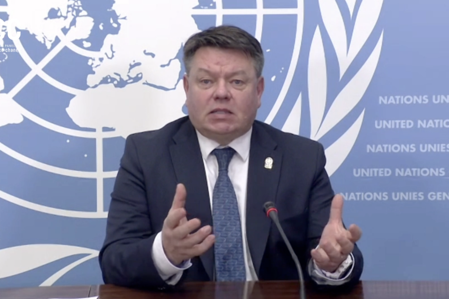 WMO Secretary-General Prof. Petteri Taalas addresses IPCC report launch