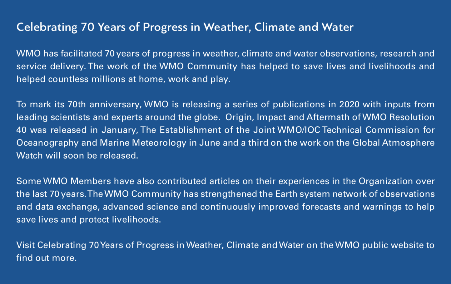 WMO Anniversaries – Dates and Facts